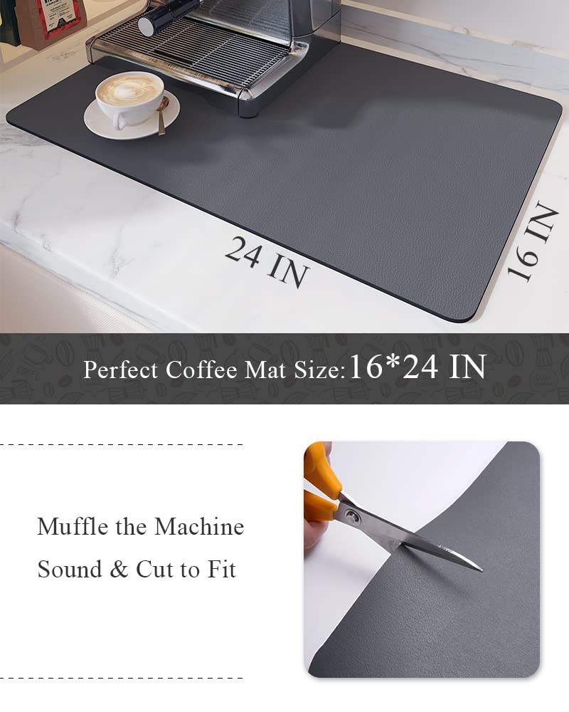 Coffee Mat-Coffee Bar Accessories-No Water Marks Dish Drying Mat-Coffee Bar Mat for Countertops Rubber Backing Bar Mat Under Coffee Maker Machine Coffee Pot-Perfect Coffee Station Organizer