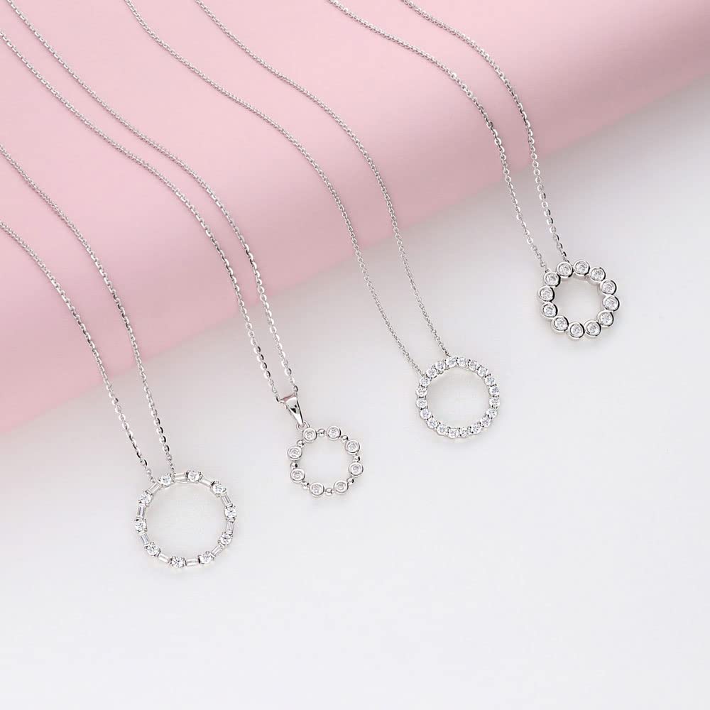 BERRICLE Sterling Silver Open Circle Cubic Zirconia CZ Pendant Necklace for Women, Rhodium Plated