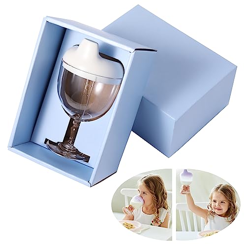 Mokde Mondge Wine Glass Sippy Cup Plastic Goblet Cup Beverage Mug Milk Bottle with Lid for Baby Kids Birthday Party Christmas Celebration New Year Celebrating (White)
