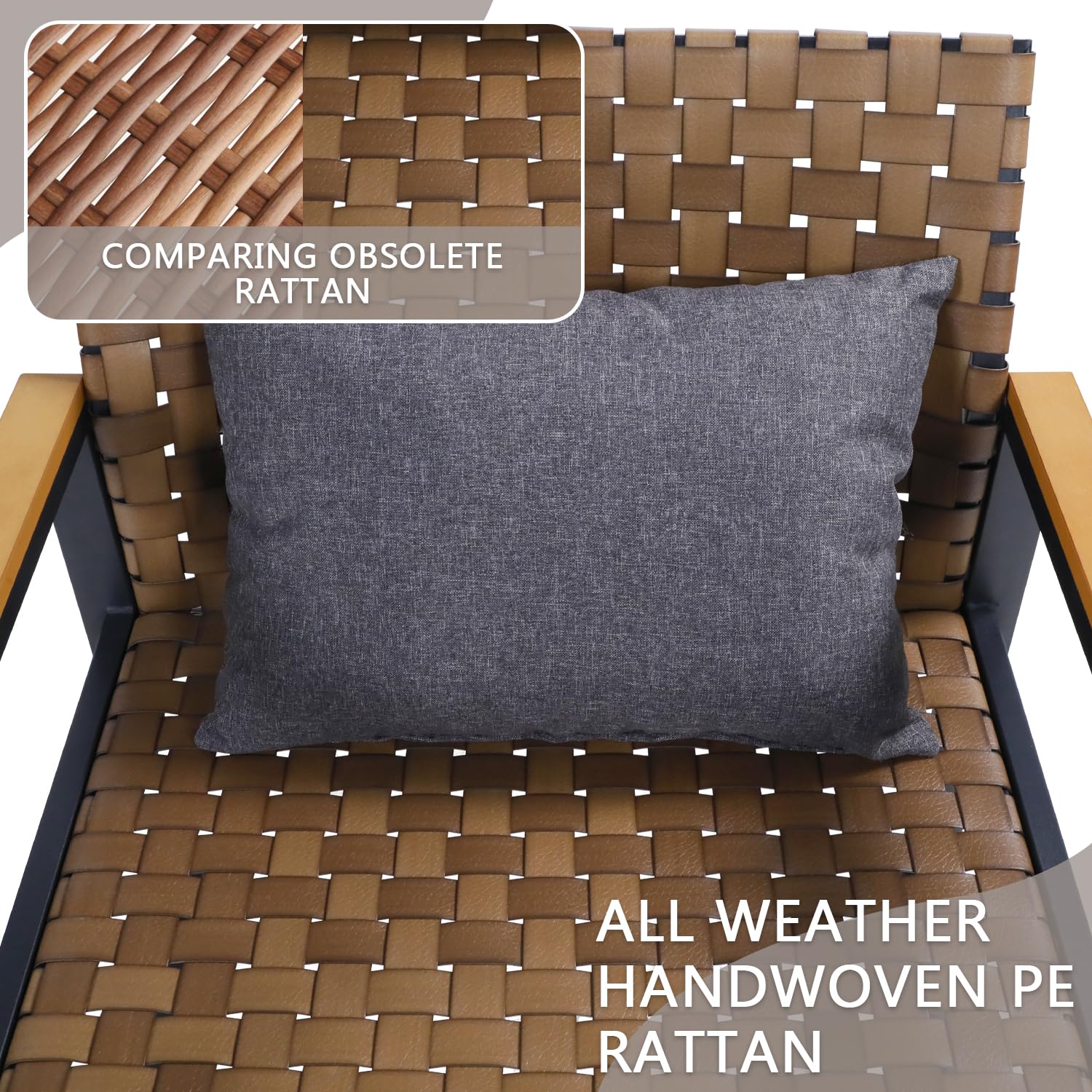 ENSTVER 3-Piece Wicker Patio loveseat Furniture Conversation Set,Outdoor loveseat with Coffee Table for Backyard, Porch, Deck, Garden