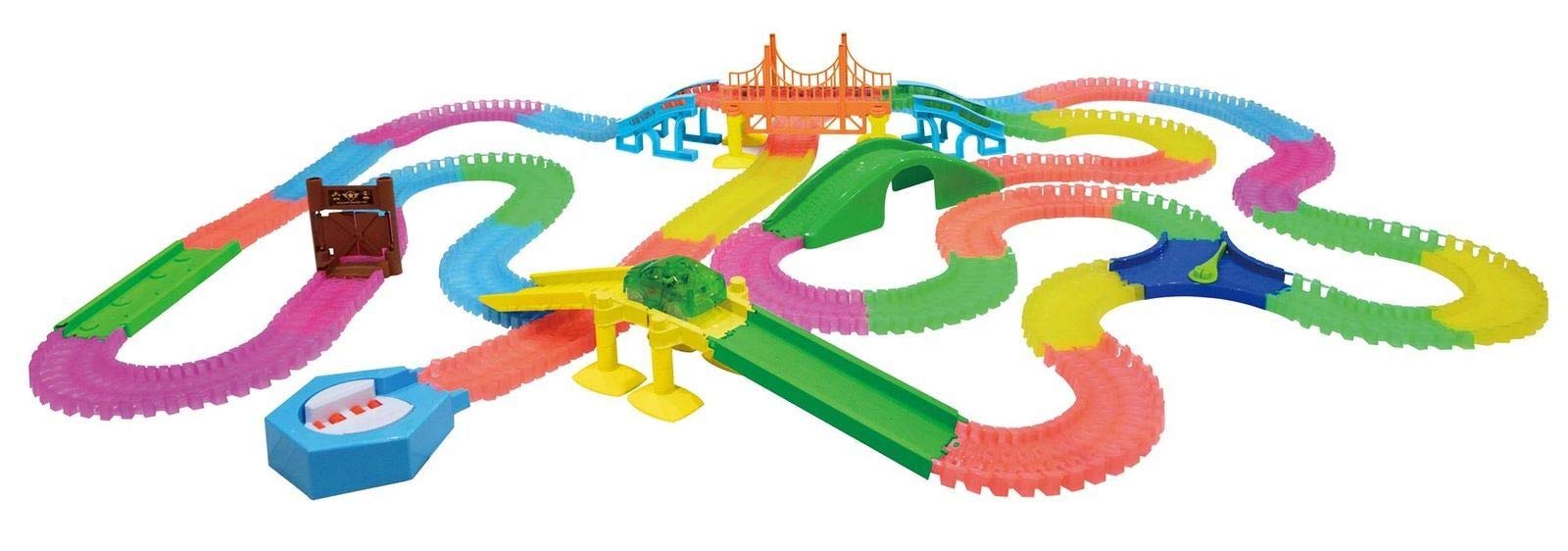 Mindscope Twister Tracks Mega Set Neon Glow in The Dark Flexible Track System with 547 Pieces Over 25 Feet of Track & Accessories