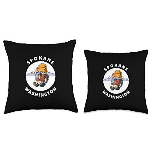 Gnomes in Spokane Washington Vacation Souvenirs Spokane Washington Mountains Hiking Gnome WA Souvenir Throw Pillow, 16x16, Multicolor