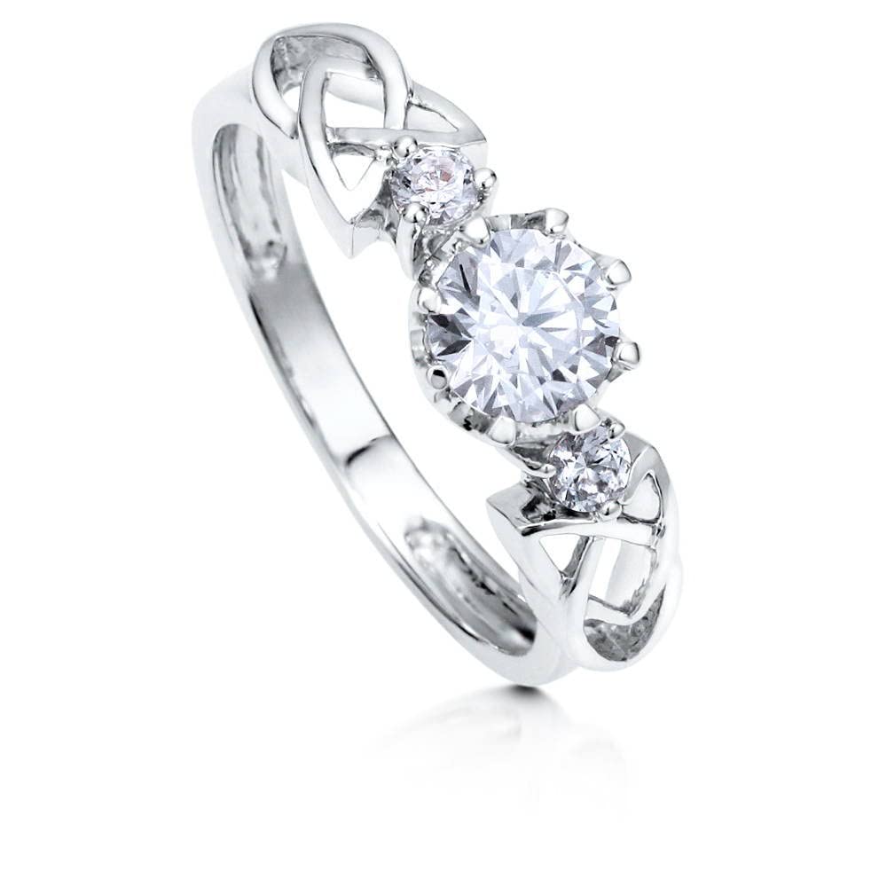 BERRICLE Sterling Silver 3-Stone Wedding Engagement Rings Round Cubic Zirconia CZ Celtic Knot Promise Ring for Women, Rhodium Plated Size 7.5