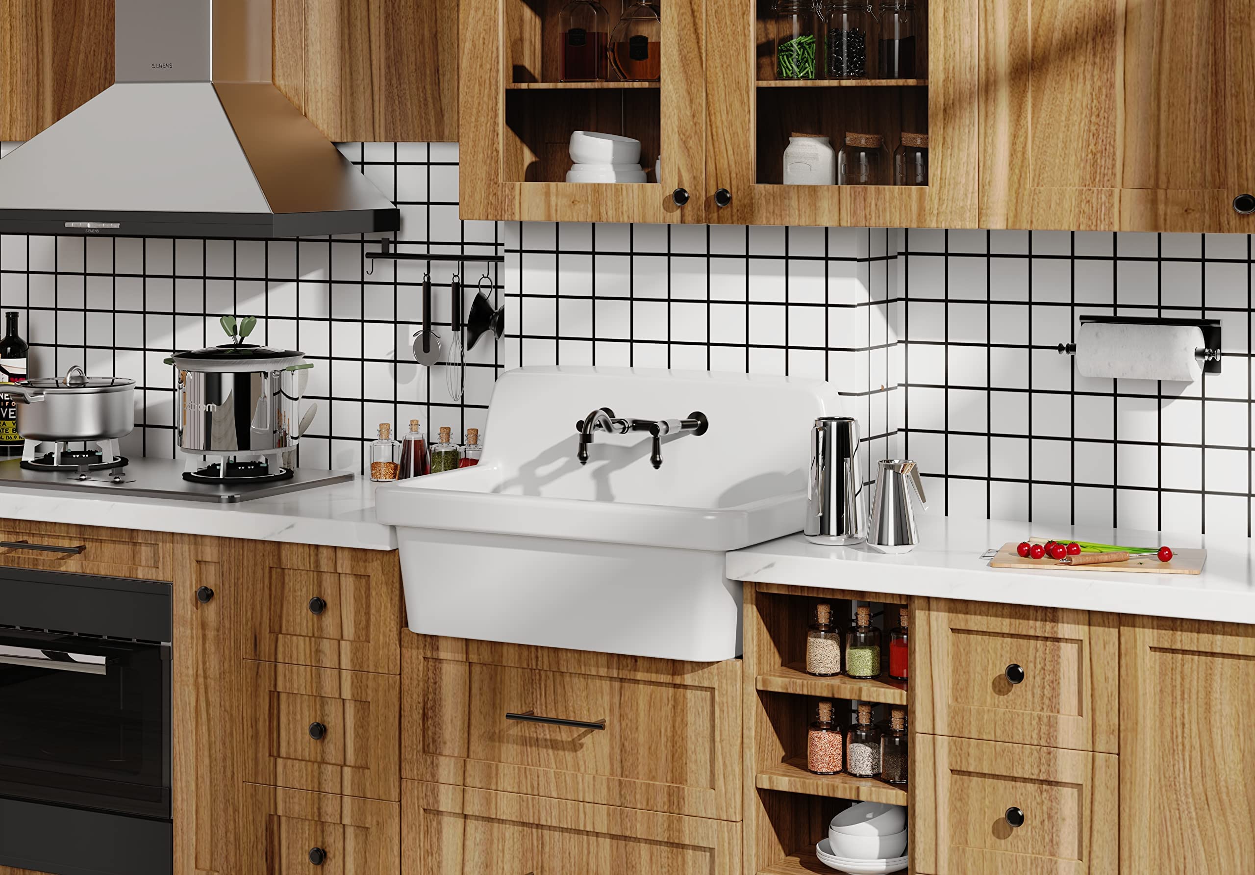 ELLAI 30 Inch White Wall Mount Utility Sink High Back Wall Mounted Ceramic Laundry Tub 15 Gallon Slop Sink for Laundry Room, Garage, Kitchen, Basement 30" x 19" x 18"