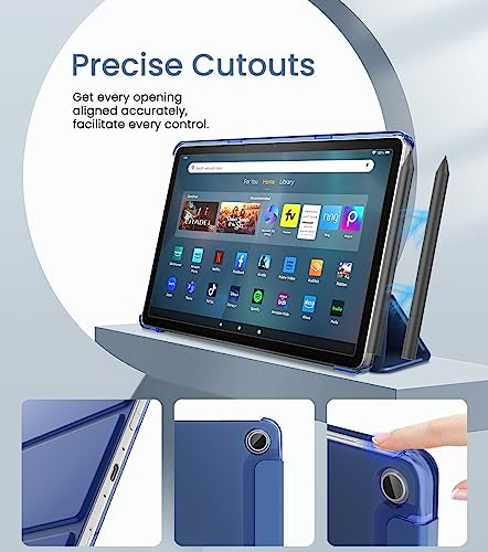 MoKo Case Fits Amazon Kindle Fire Max 11 Tablet (13th Gen, 2023 Release) 11" - Slim PU Leather Trifold Stand Cover for Kindle Fire 11 Tablet Colored Hard Back Shell with Auto Wake/Sleep, Navy Blue