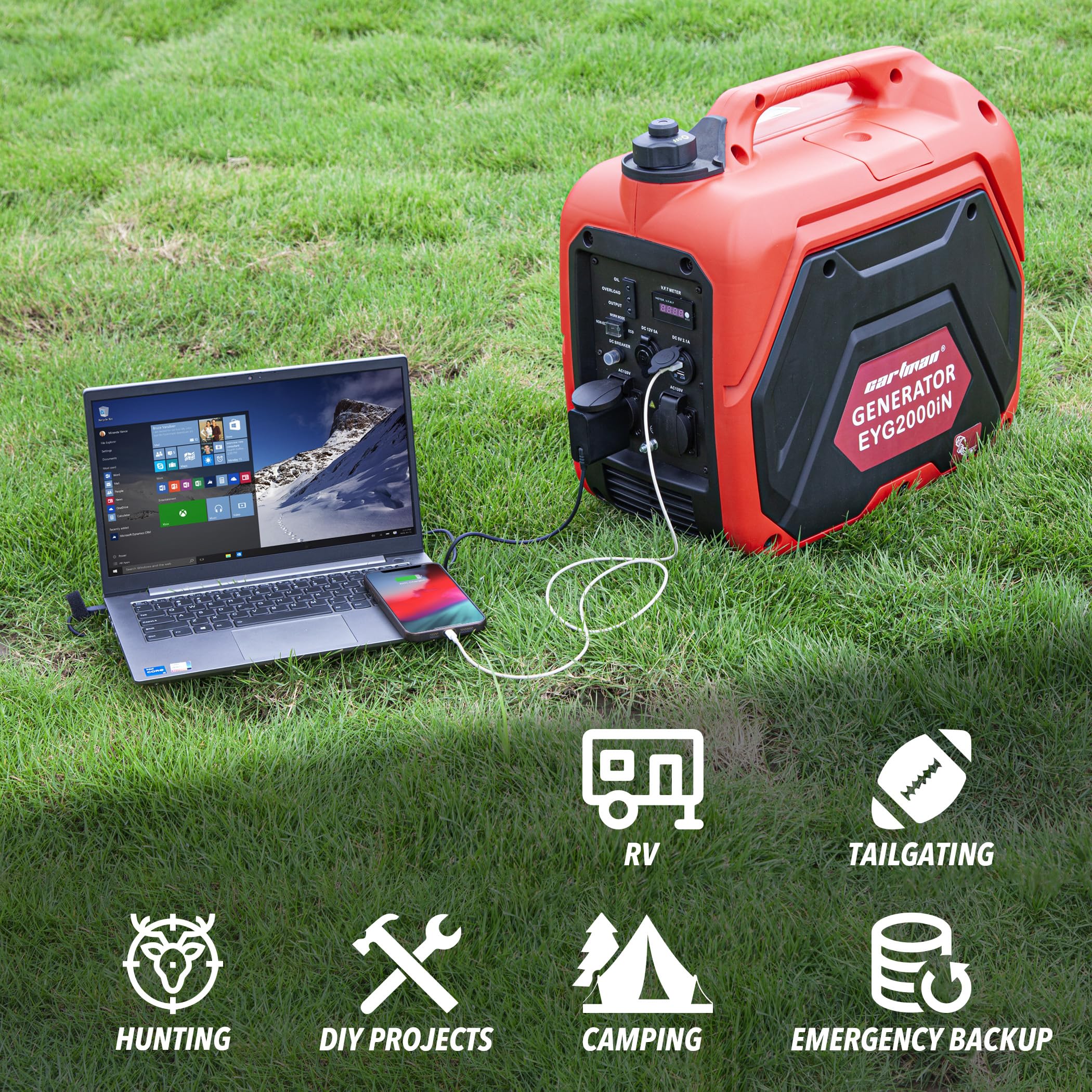Cartman 2000W Portable Inverter Generator: Super Quiet Power Backup for Home, Camping, and Emergencies - Gas Powered, EPA Compliant