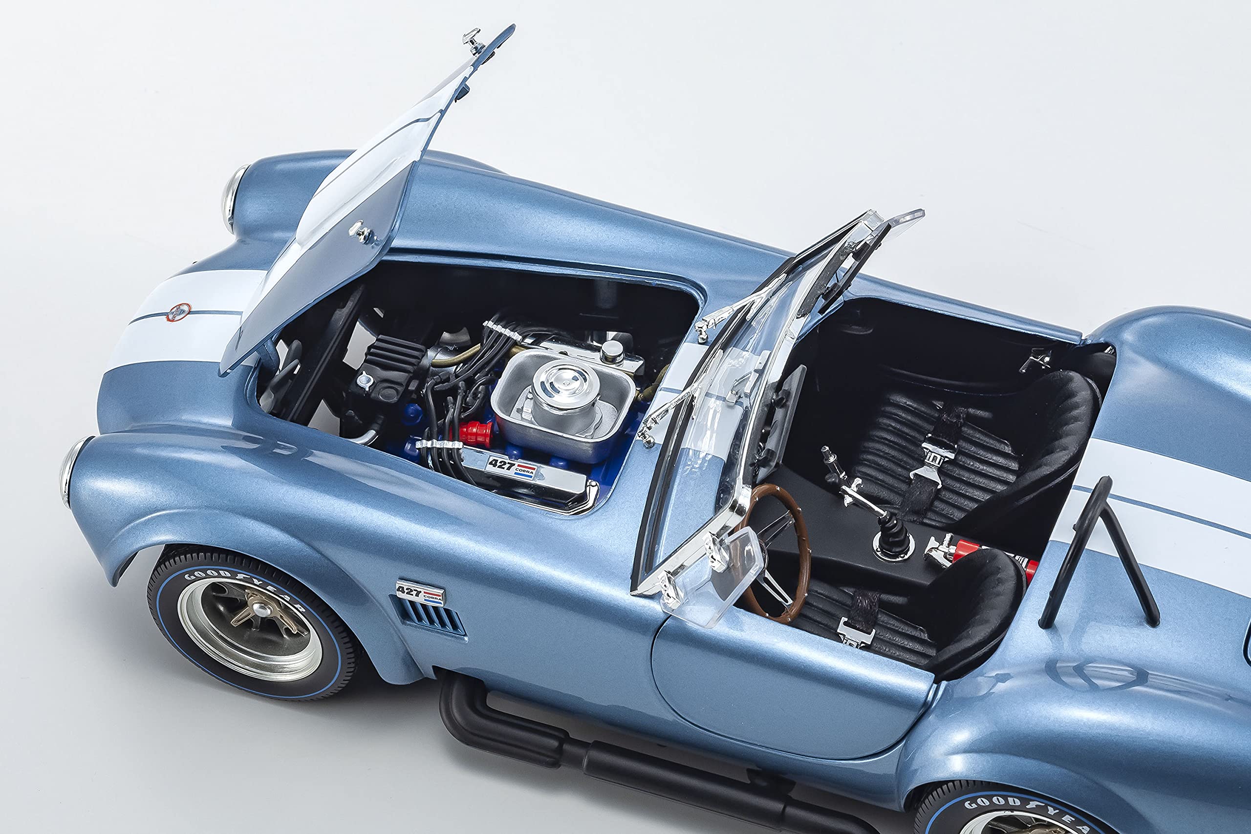 Shelby Cobra 427 S/C Sapphire Blue Metallic with White Stripes 1/18 Diecast Model Car by Kyosho 08047 SBL
