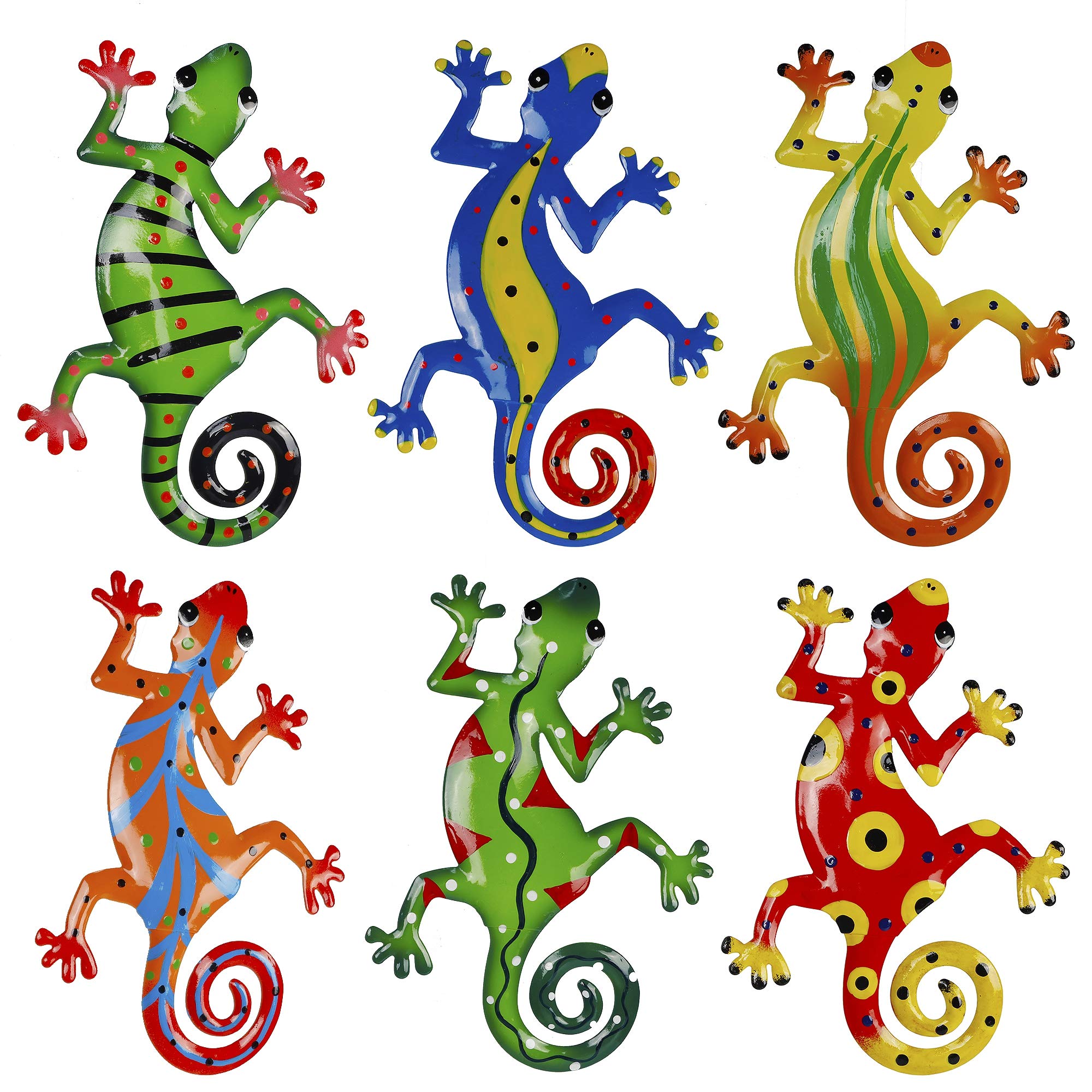 Ridota 6 Pack Metal Gecko Wall Decor, Metal Hanging Wall Art Sculpture for Indoor Outdoor Home Bedroom Living Room