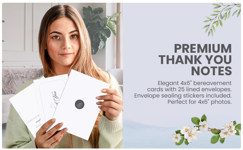 Funeral Thank You Cards with Envelopes | Sympathy Cards with Meaningful Message | Set of 25 with Decorative Envelopes and Stickers for Envelope Closure