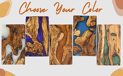DESIGNIUM Handmade Olive Wood Cheese Board with Resin, Charcuterie Boards & Serving Tray, Wooden Epoxy Serving Board, Chopping and Cutting Board for Meat Vegetable & Fruit, Premium Gift for Kitchen