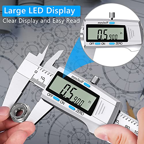 eSynic Digital Vernier Caliper 6 inch/150mm + Feeler Gauge Stainless Steel Electronic Caliper Fractions/Inch/Metric Micrometer Measuring Tool for Length Width Depth Inner Diameter Outer Diameter