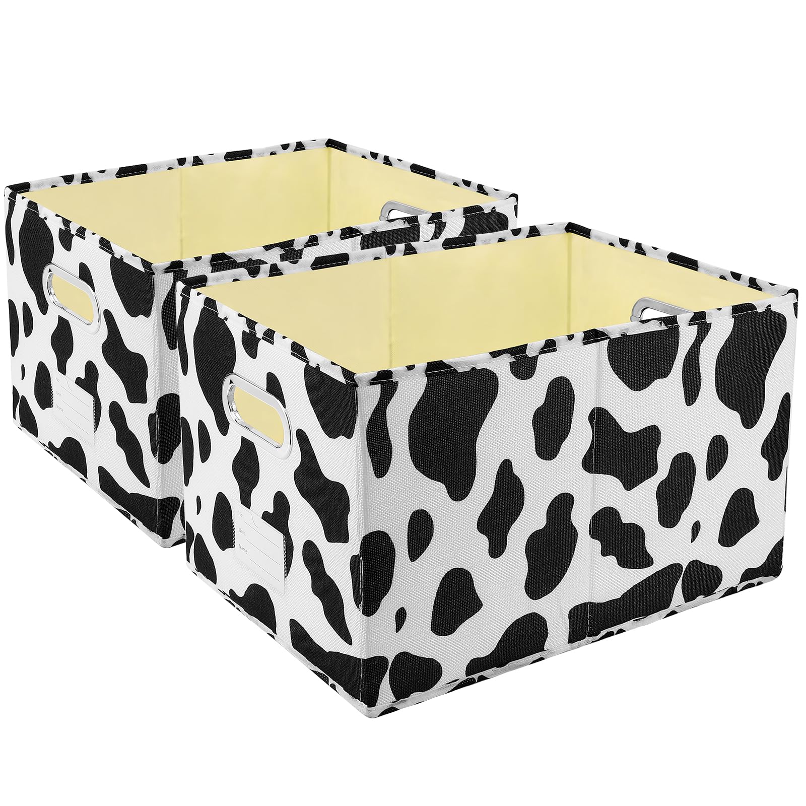 Fassave Foldable Storage Bins with PP Plastic Board, 2 Packs Fabric Storage Container Basket Cube with Handles for Office, Bedroom, Closet (Large-2 Pack, Cow)