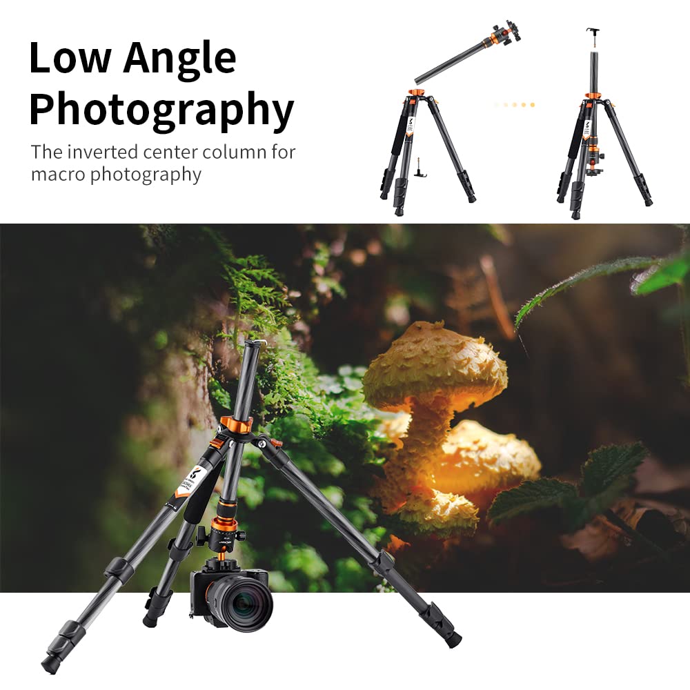 K&F Concept 63" Carbon Fiber Camera Tripods,D254C1+BH-28L Compact Tripod with Detachable Monopod, Metal Ball Head 10KG Load Capacity with Quick Release Plate for SLR DSLR Digital Camera/Camcorder