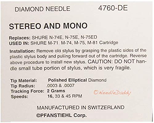 TURNTABLE NEEDLE FITS Shure N74E N75E REALISTIC RS-8E RS8E M74 M75 M81 4760-DE