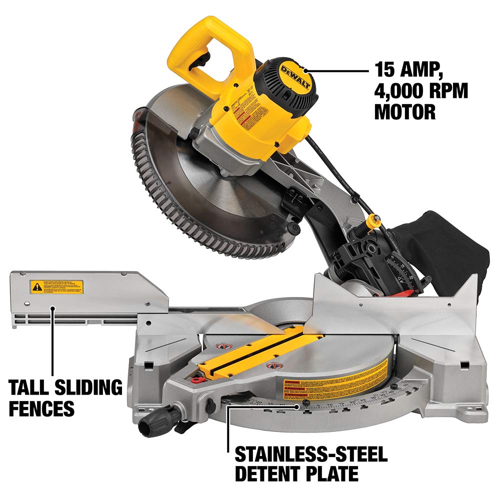 DEWALT 12-Inch Miter Saw, 15-Amp, Single Bevel, Compound with Miter Saw Stand, Heavy Duty with Miter Saw Mounting Brackets (DWS715 & DWX725B)