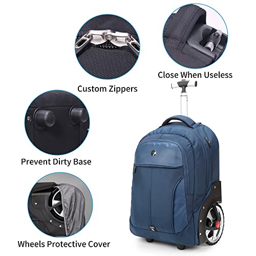 Glodiar AOKING 18/20 Inch Big Wheeled Water Resistant Travel Business Rolling Wheeled Backpack with Laptop (20 inch, Blue)