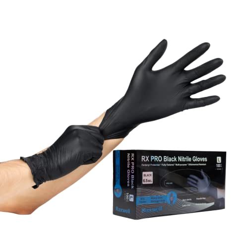 Exam Grade Black Nitrile 6 Mil Powder Free Gloves - 100 Count, Disposable Cleaning, Cooking, Medical and Surgical Gloves