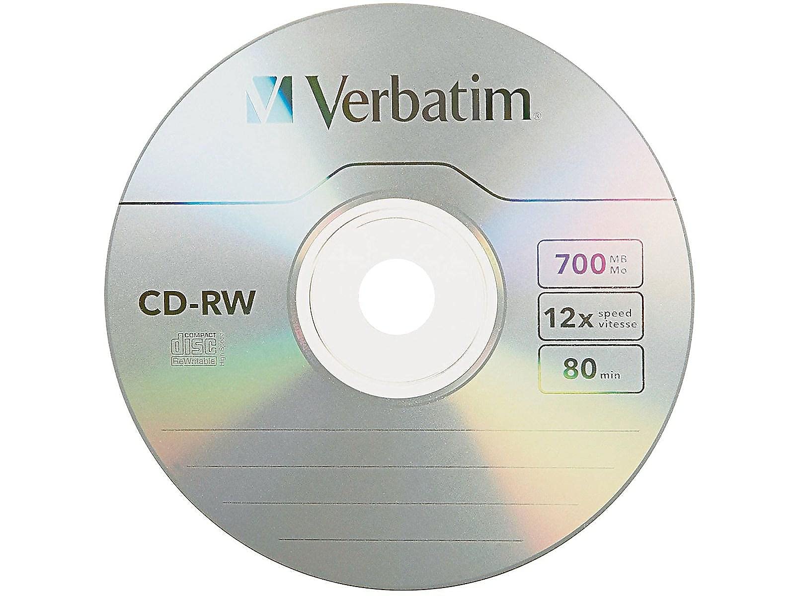 Verbatim CD-RW 700MB 4X-12X High Speed Discs With Branded Surface, Spindle Of 25