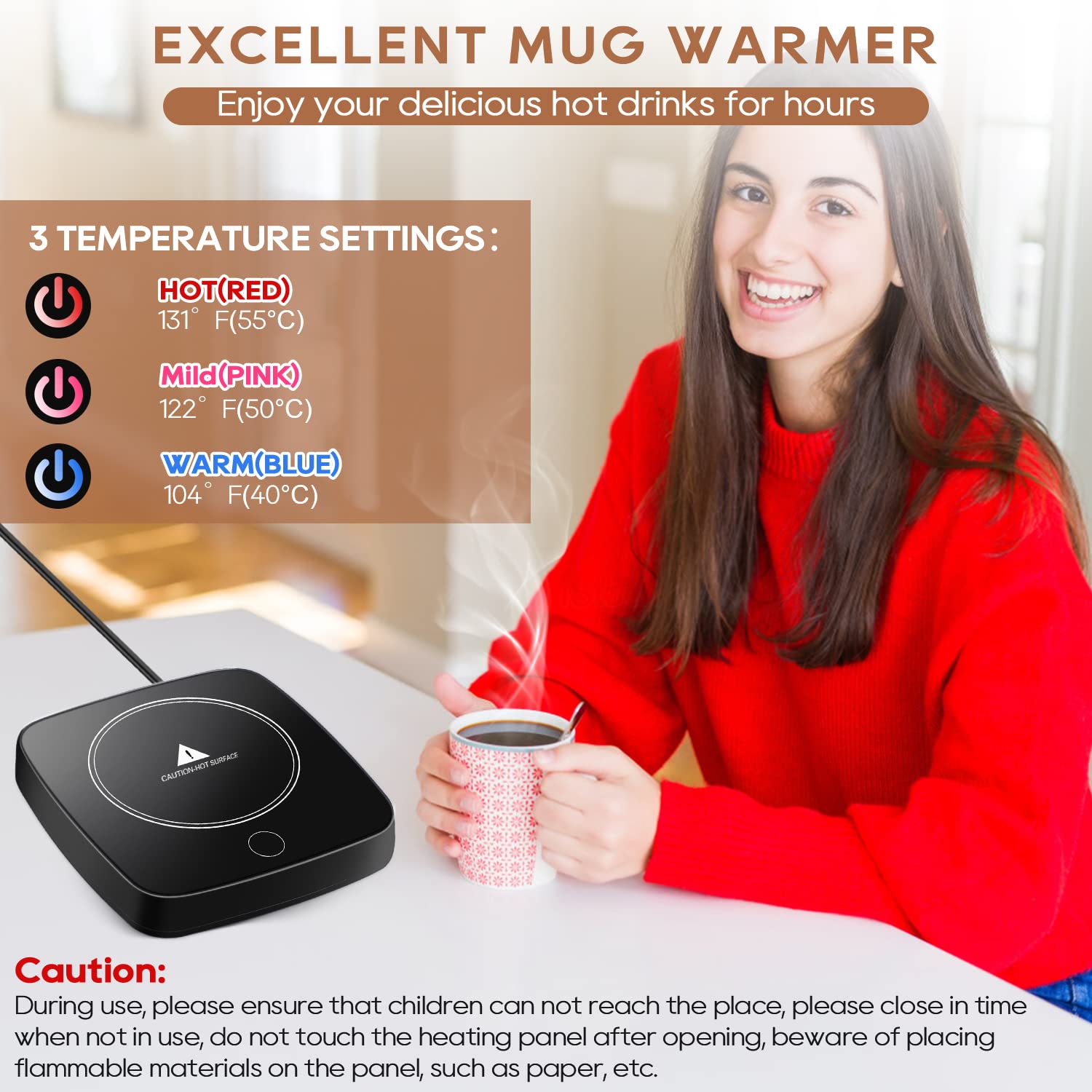 Coffee Mug Cup Warmer for Desk Auto Shut Off Use, Cup Warmer for Coffee Tea Milk Drink, Mug Warmer for Desk Office Home, Birthday from Daughter Son Wife