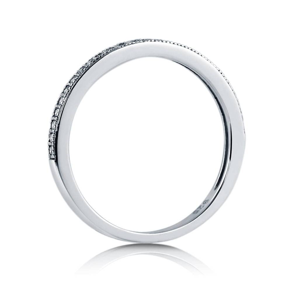 BERRICLE Sterling Silver Wedding Rings Micro Pave Set Cubic Zirconia CZ Half Eternity Ring for Women, Rhodium Plated Size 7