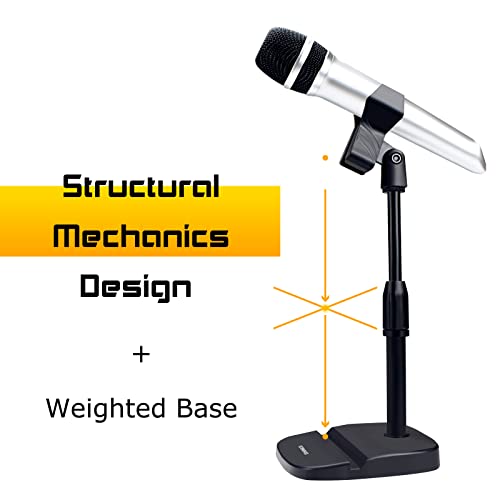 Desktop Microphone Stand, Podcast Microphone Stand, Table Gaming Mic Stand, Height Adjustable with Shock Mount, Mic Clip Phone Slot Weighted Base for Broadcast Studio Recording for AT2020 Shure Rode