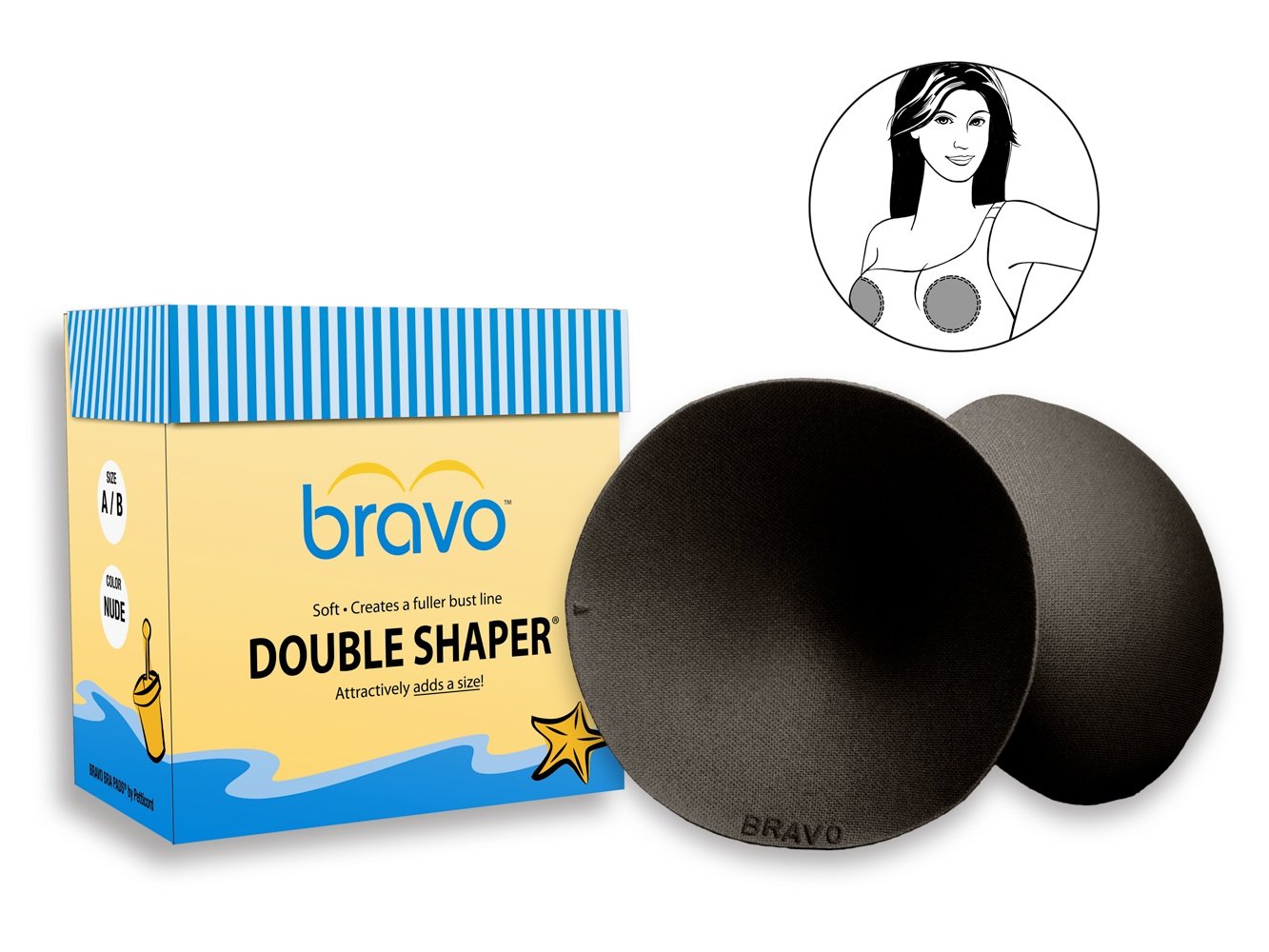 Bravo Women's Double Shaper Sports Bra, Swimsuit or Bra insert. Natural padding for a fuller effect… (Black, XX-Large)