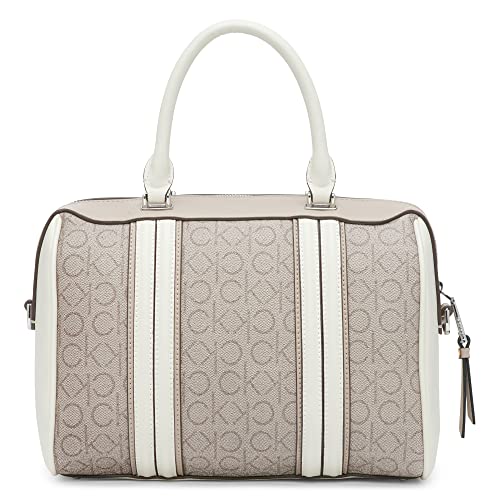 Calvin Klein Blake Top Zip Satchel, Almond/Taupe/Cherub White Logo,One Size