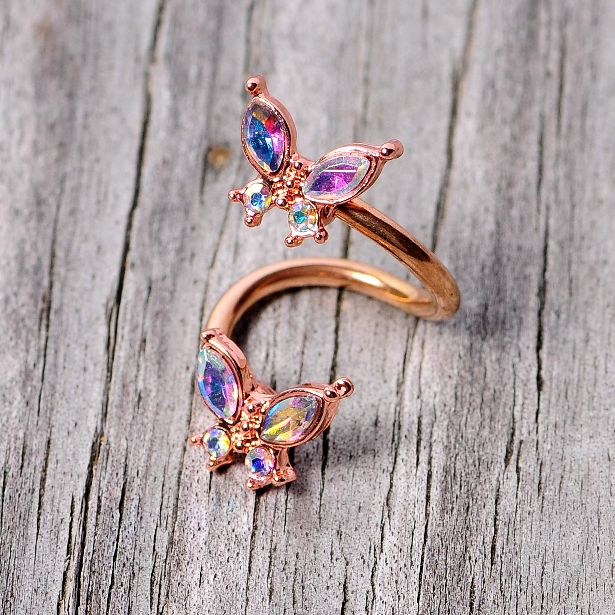 Body Candy Womens 14G PVD Steel Aurora Accent Butterfly Spiral Twister Belly Button Ring Helix Navel Ring