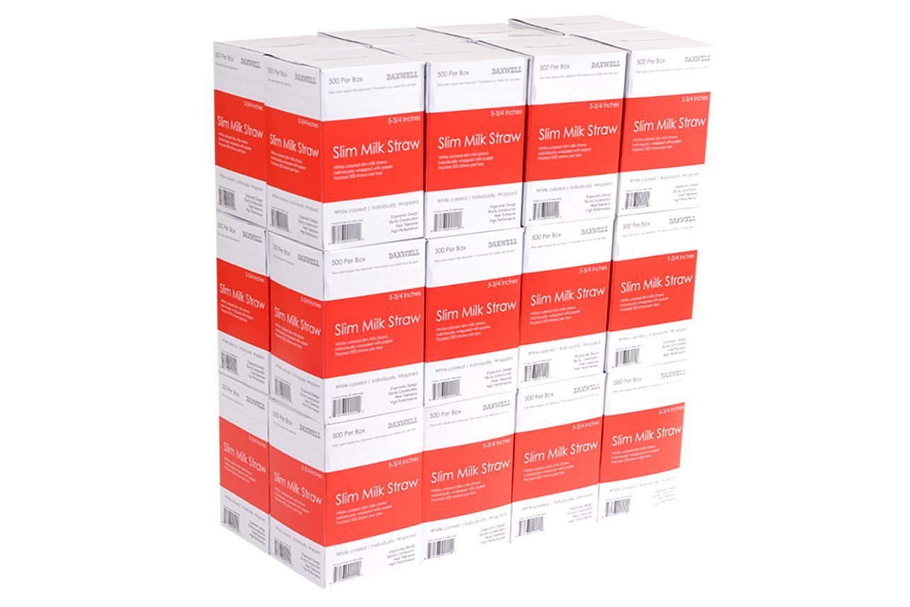 Daxwell Slim Plastic Milk Straws, Individually Wrapped, White, 5.75" x 3.7 mm, C10001366 (12,000; 24 Boxes of 500)