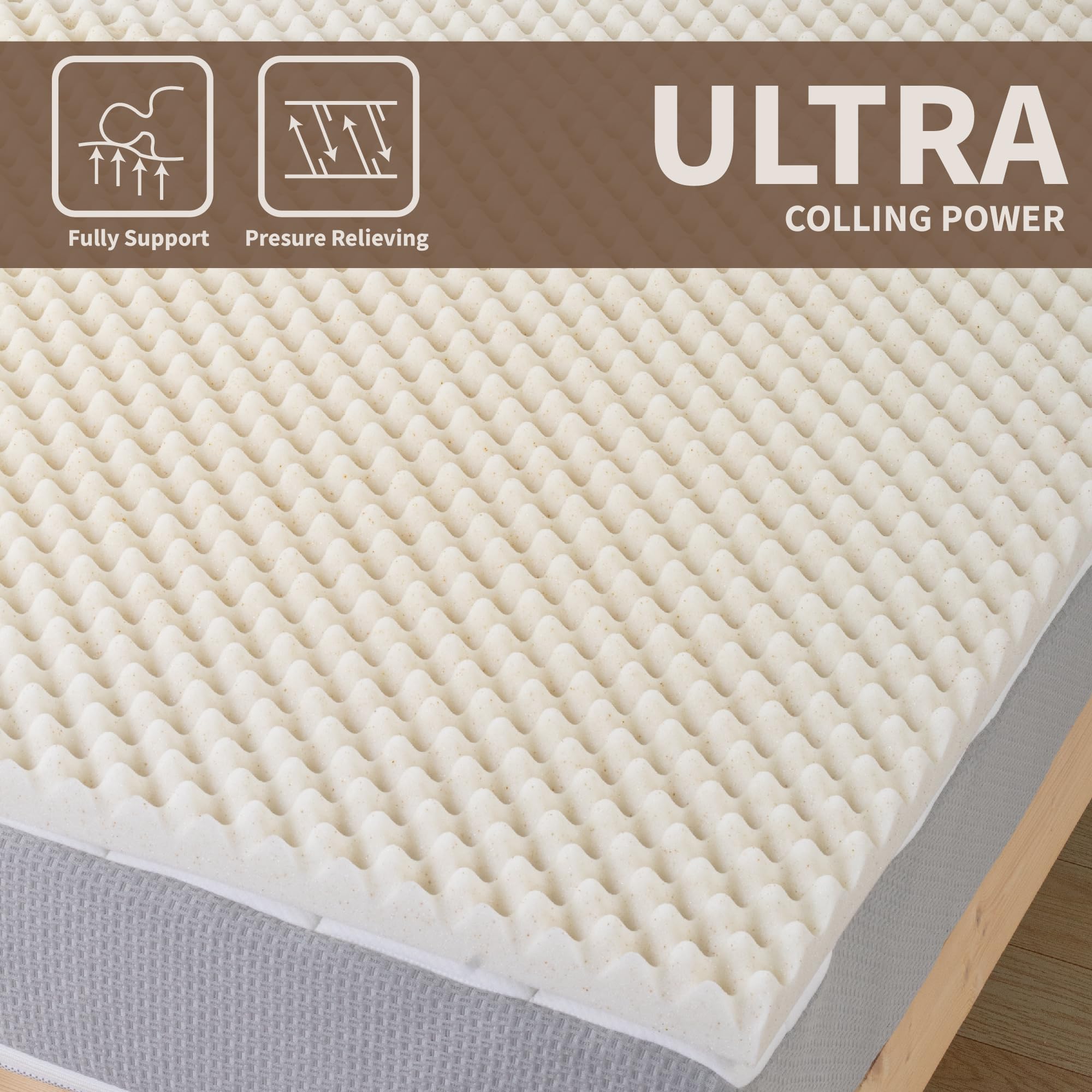 Greaton, 1-Inch Copper-Infused Memory Foam Mattress Toppers, Cooling and Pressure Relieving with Airflow Design, Twin, Beige
