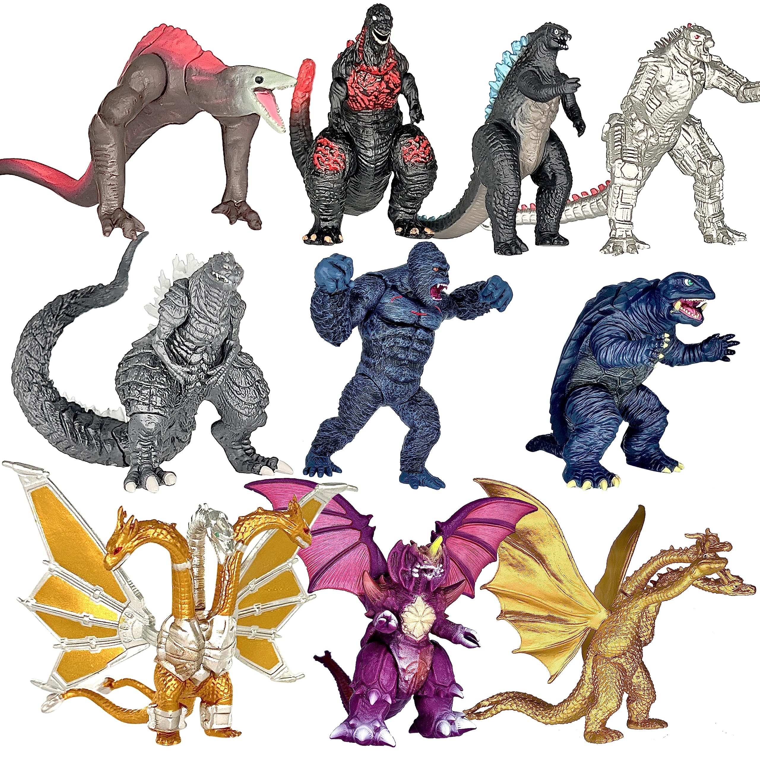 TwCare Set of 6 Godzilla Toys Movable Joint Action Figures King of The Monsters Burning Heisei Mecha Ghidorah Pack Mini Dinosaur Playsets Birthday Kids Cake Toppers Realistic Vintage