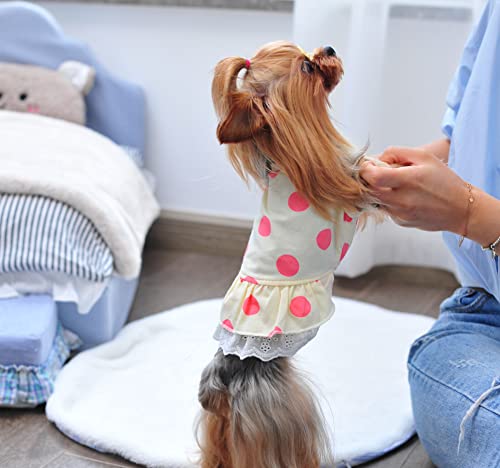 MSNFOASM 2Pcs-Pet Dog Elastic Soft Dress,Cute Polka Dots Lace Skirt for Small Dogs Cats(White&Pink S)