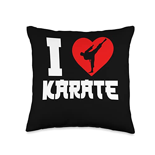 Karate Belt Martial Arts Uniforms For Girls JM0 Black Belt Gi Uniform I Love Karate Throw Pillow, 16x16, Multicolor