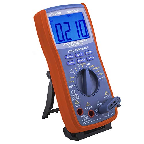 ETEPON Digital Multimeter True RMS Auto Raging Voltage Tester, Measures, Voltage, Current, Resistance, Continuity, Frequency, Capacitance, Temperature, Test Diodes,Transistors(6000 Counts Multimeter)