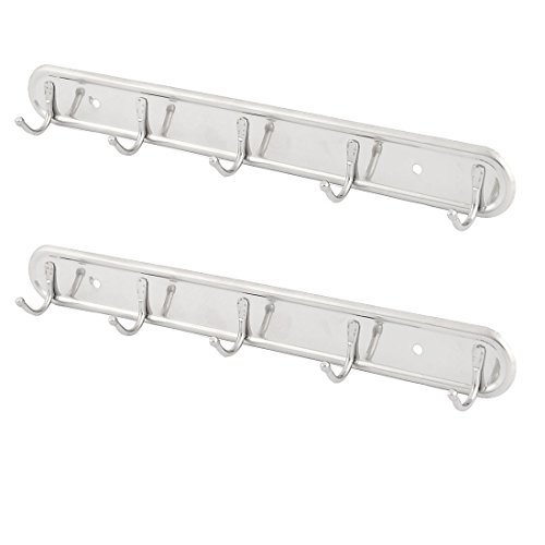 uxcell Bedroom Washroom Wall Mounted 5 Hooks Towel Hat Coat Hanger Rack 2PCS