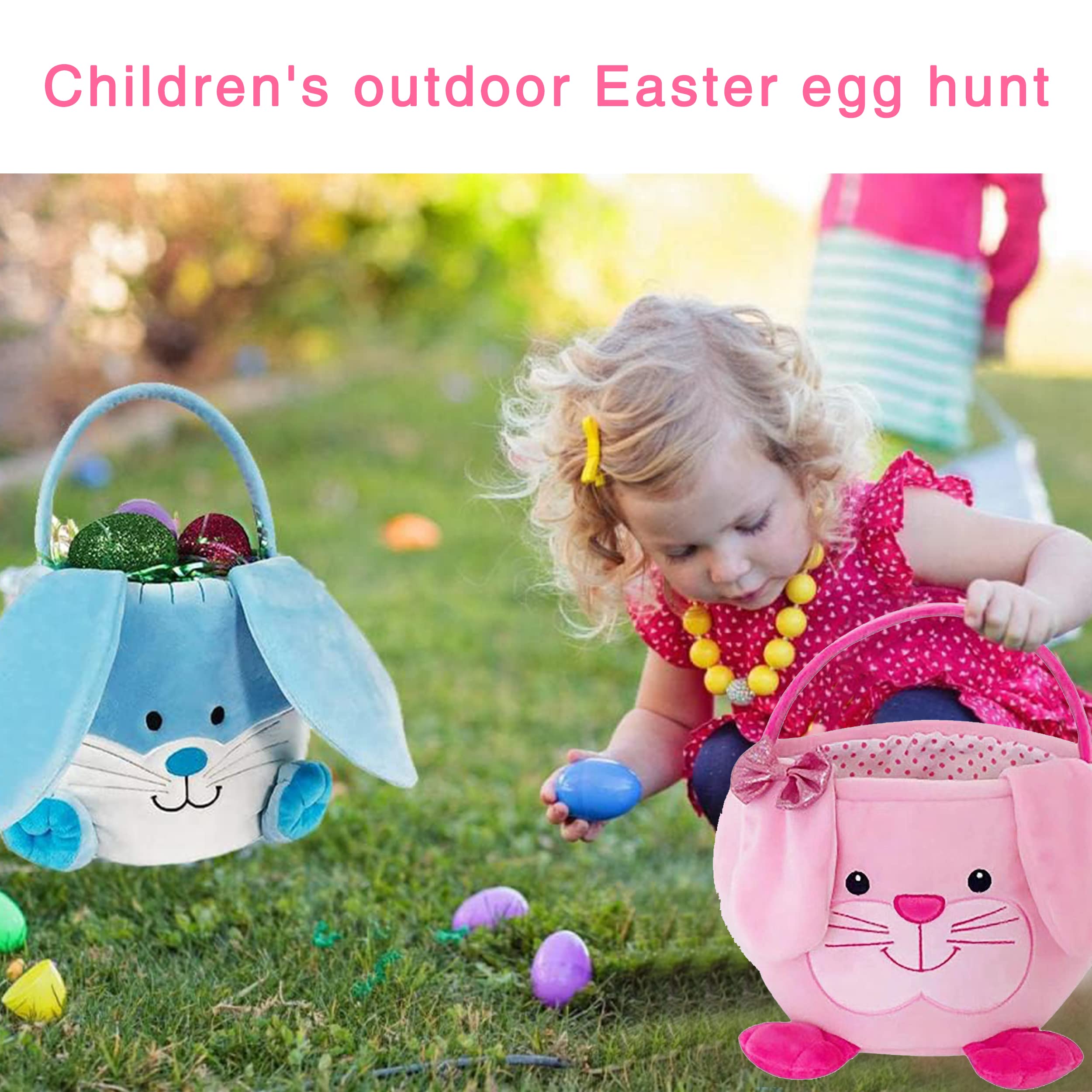 Easter Eggs Basket - 3D Cute Plush Empty Bucket with Foldable Ears - Perfect for Girls & Boys Easter Egg Hunts - Easter Baskets for Kids (Blue)