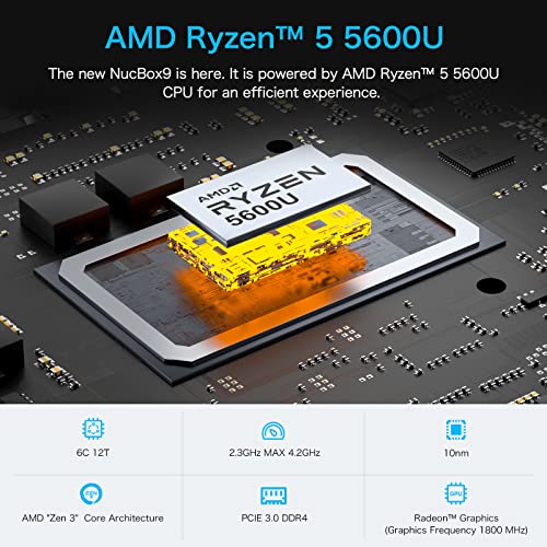 GMKtec Mini Gaming PC AMD Ryzen 5 5600U(6C/12T, 4.2 GHz), Mini Gaming Computer 16GB DDR4 512GB M.2 SSD Windows 11 Pro Desktop Computer, 4K Triple Displays BT5.2/WiFi 6