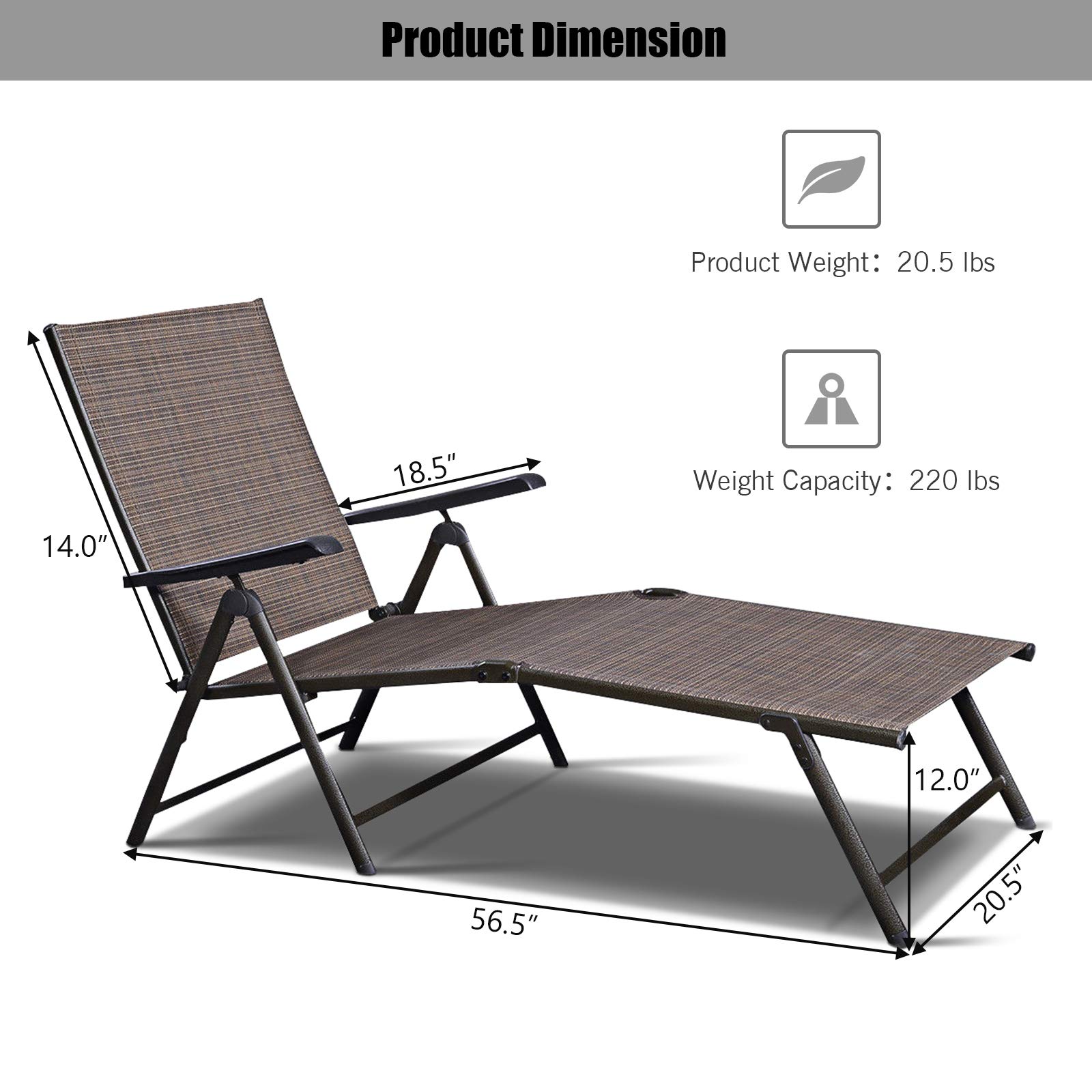 RELAX4LIFE Chaise Lounge Chair Outdoor Set of 2, Folding Patio Recliner Chair with Adjustable Reclining Back & Armrests for Yard Poolside Deck, Portable Sunbathing Beach Lounge Chairs for Outside (2)
