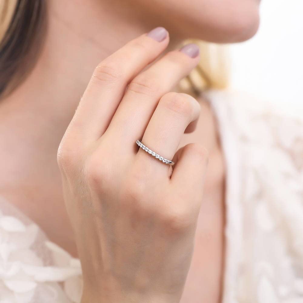 BERRICLE Sterling Silver Halo Wedding Engagement Rings Cubic Zirconia CZ Heart Insert Ring Set for Women, Rhodium Plated Size 7