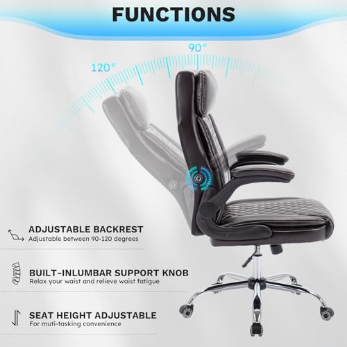 Executive Office Chair Ergonomic Desk Chair, High Back Computer Chair with Adjustable Lumbar Support,Padded Flip-Up Arms Home Office Chair, Upholstered Swivel Work Chair for Long Hours