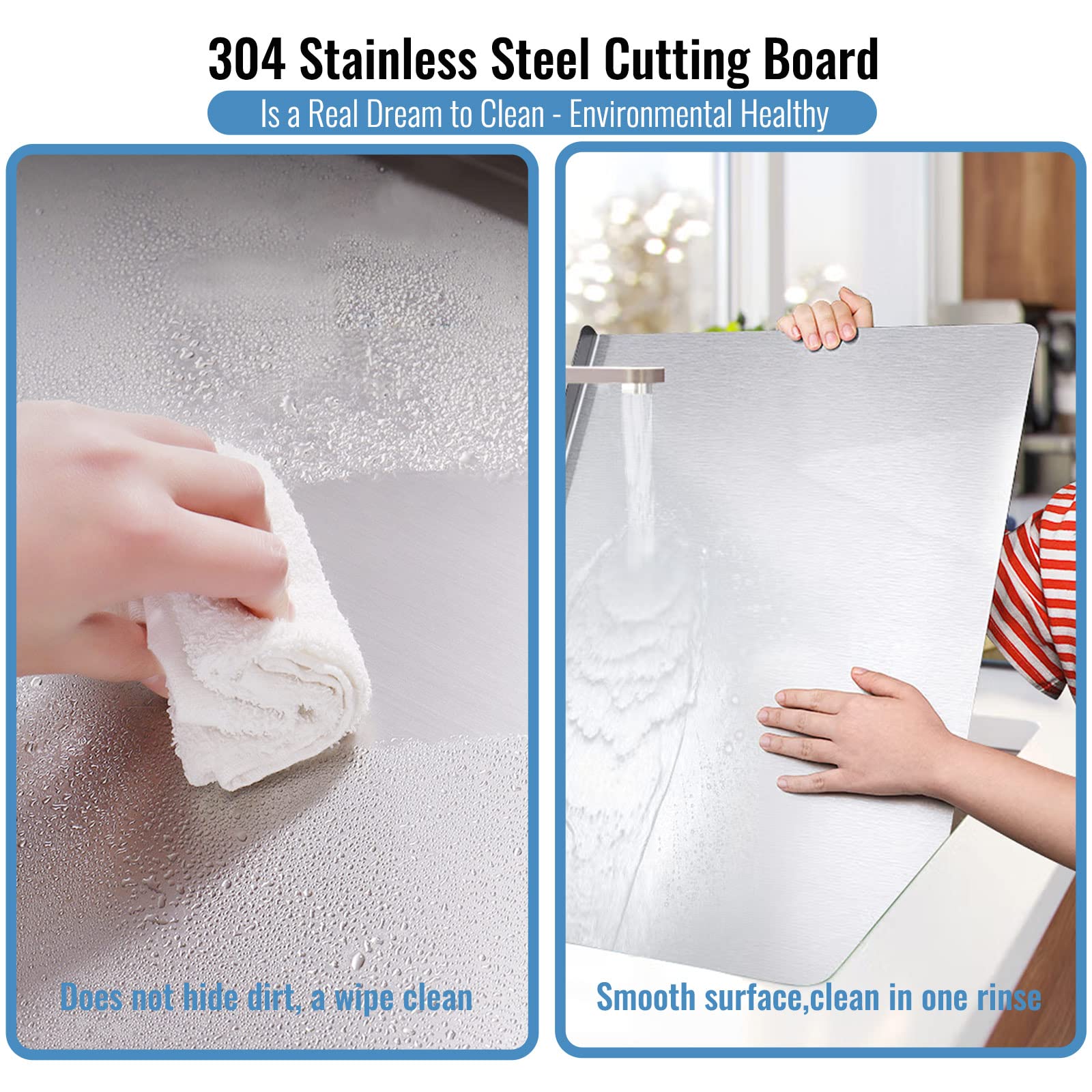 Cutting Boards, 304 Stainless Steel Cutting Board, Chopping Board, Pastry Board, Baking Board for Kitchen, Cutting Mats, Pastry Board for Meat, Vegetables, Non-Slip Cutting Board with Lip (50 * 70cm)