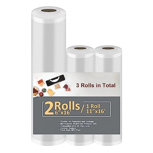 Vacuum Sealer Bags for Food Saver Vacuum Sealer Bags Rolls 6 x 16, 6 x 16, 11 x 16 3 Pack Vacuum Seal Bags for Food Fit Food Saver Vacuum Sealer Sous Vide Bags Seal a Meal Bags