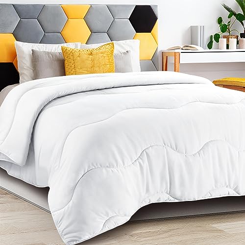 MEELUS Lightweight Comforter Cooling White, Soft Breathable Queen Size Summer Duvet Insert, Microfiber Down Alternative All Season Quilt with Corner Tabs, 88x88 inch
