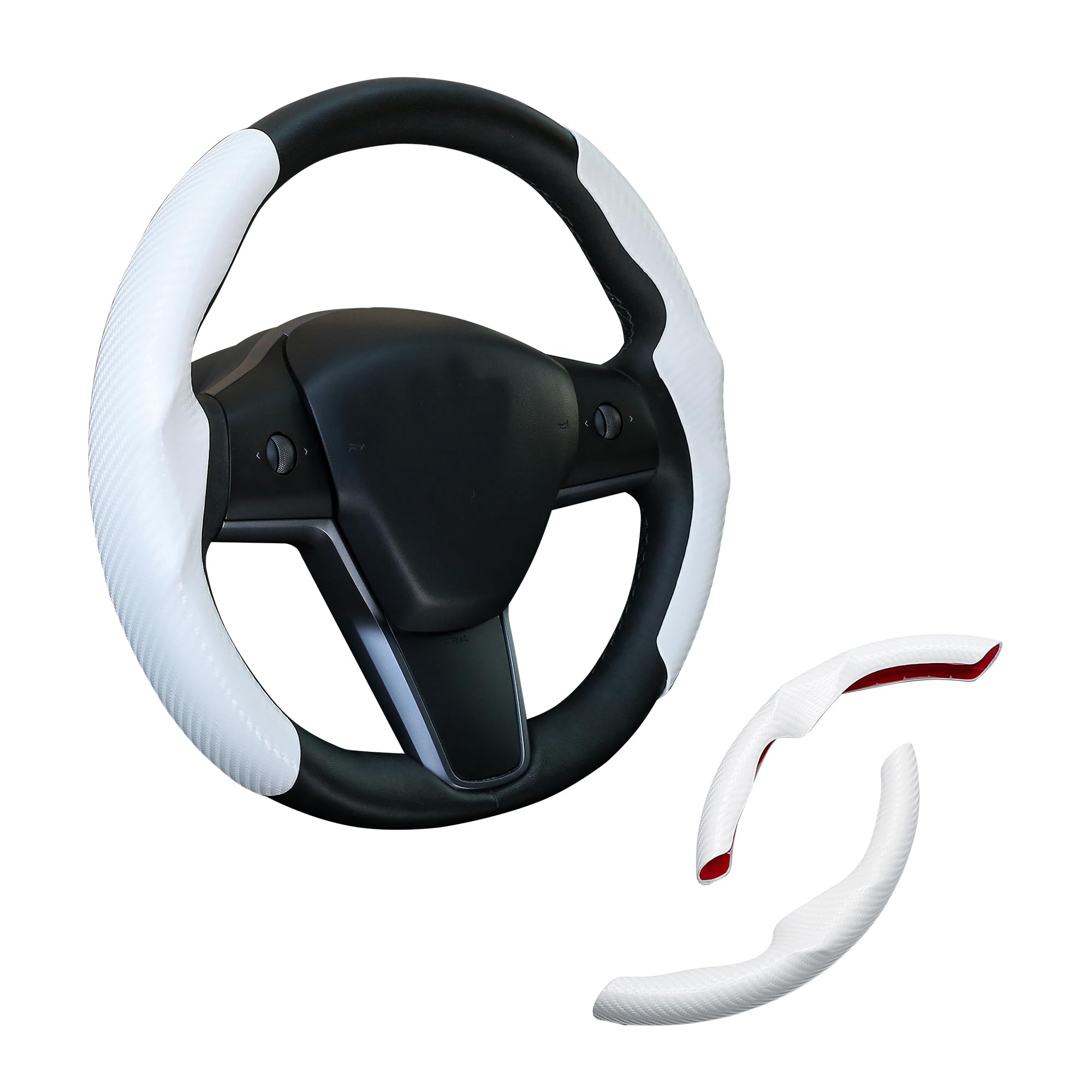 Carbon Fiber Steering Wheel Cover for Tesla Model 3/Y Steering Wheel Wrap Protector Anti-Slip Interior Compatible with Tesla Accessories (White)