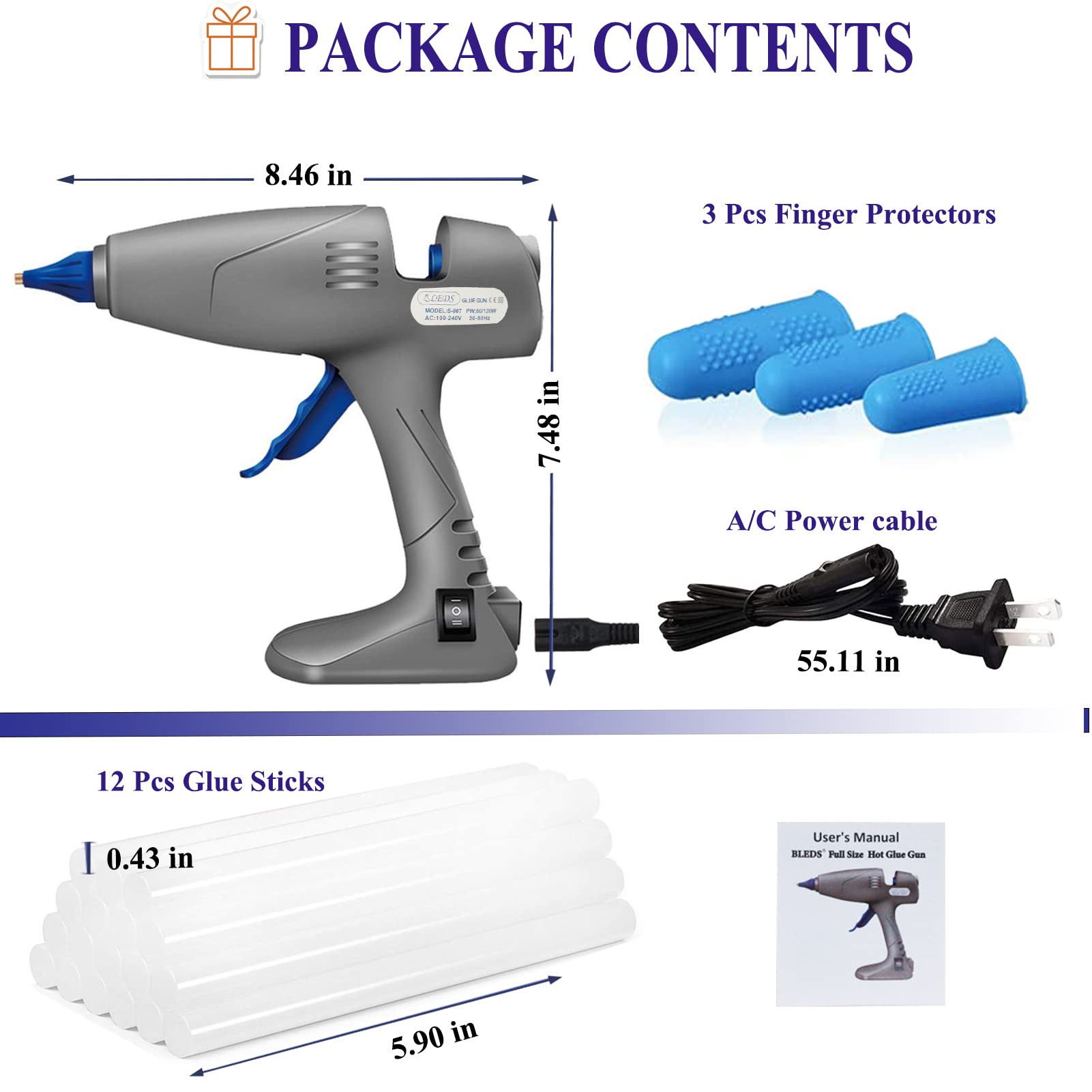 BLEDS Hot Glue Gun, Full-Size Glue Gun 80 & 120W, Stand-Up Large Glue Guns Anti-Dripping Dual High Temp Hot Melt Glue Gun With 12 Glue Sticks for Craft Art Creative Office Decor DIY Quick Repairs