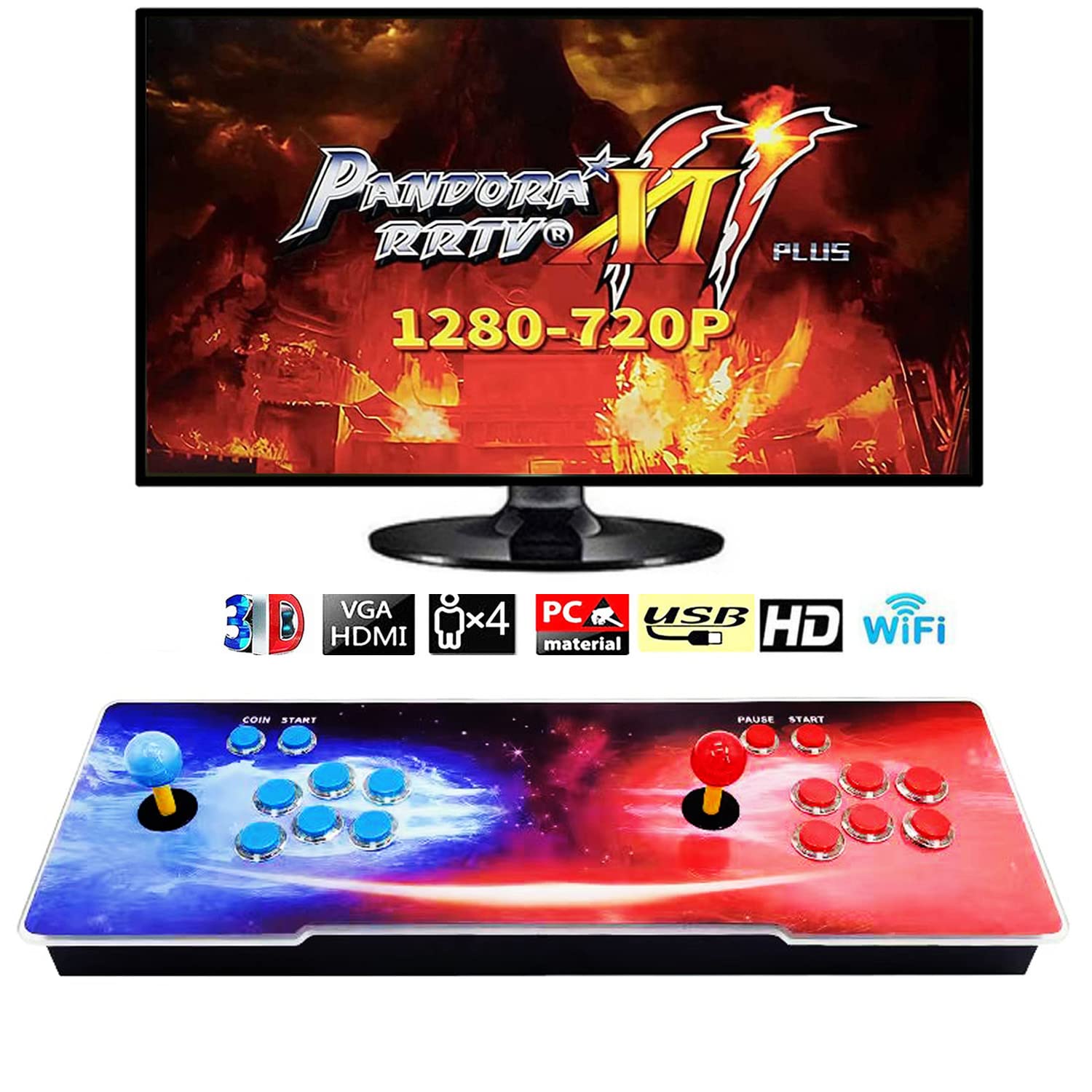 VEGAMED 22000 in1 Pandoras Box Arcade with Download Function, 3D Arcade Game Console, 1280x720 Full HD, VGA, HDMI,Support Search/Save/Hide/Pause Game up to 4 Players