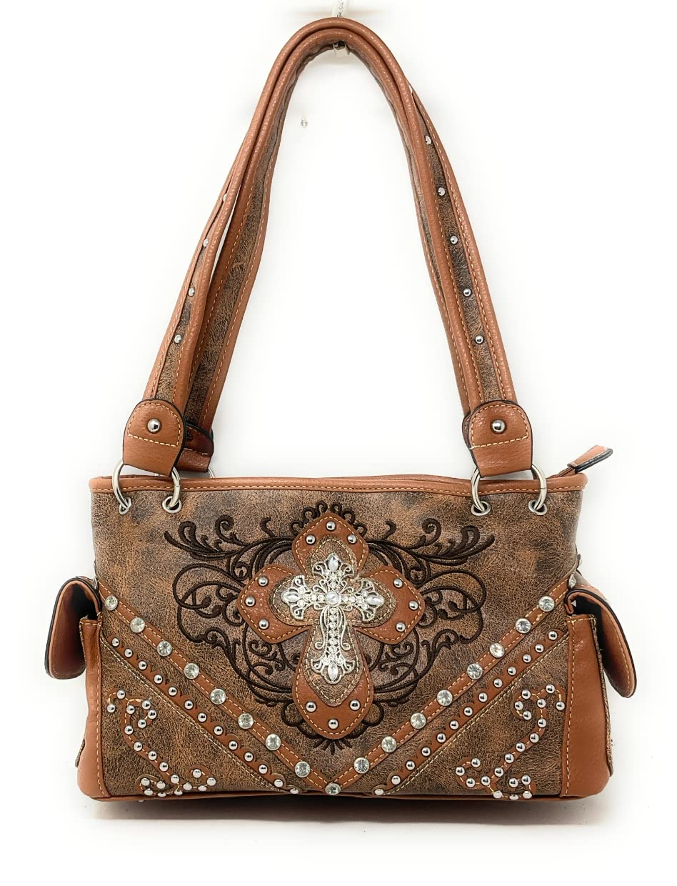Things2Die4 Western Embroidered Concealed Carry Purse/Wallet Set w/Rhinestone Cross (Purple)