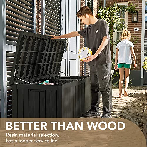 Devoko 150 Gallon Deck Box Resin Outdoor Storage Box Waterproof Storage Container for Patio Furniture Cushions, Pool Toys, Garden Tools