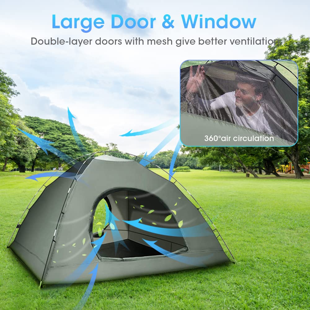 Camping Tent 4/5 Person, Instant Tent Setup in 60 Seconds with Rainfly, Portable Waterproof & Windproof Tent with Carry Bag, 2 Large Mesh Windows, Double Layer, Carry Bag for Family Camping & Hiking