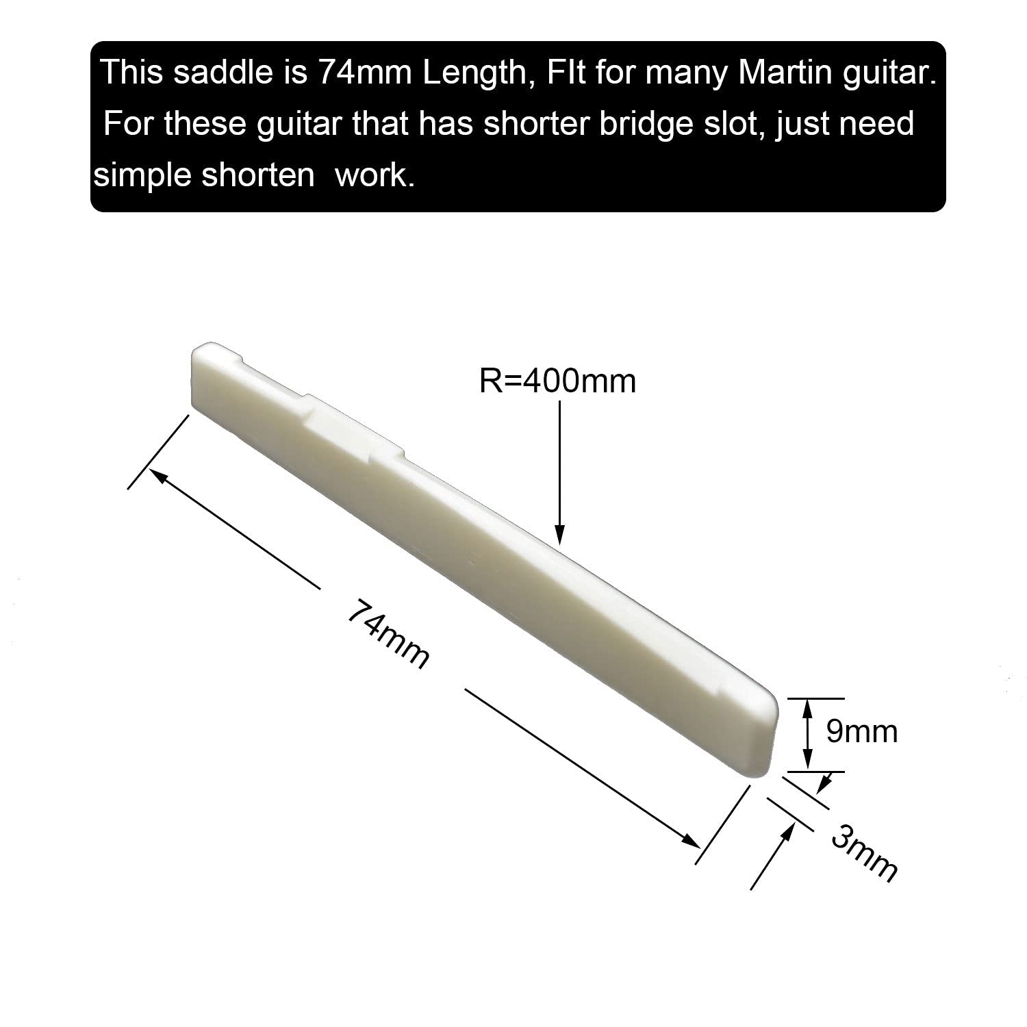 Vencetmat Acoustic Guitar Bridge Saddles, Fit for 74mm & 72mm Bridge Slot, Pure Complete Bone, Ivory Color, 4 Pack